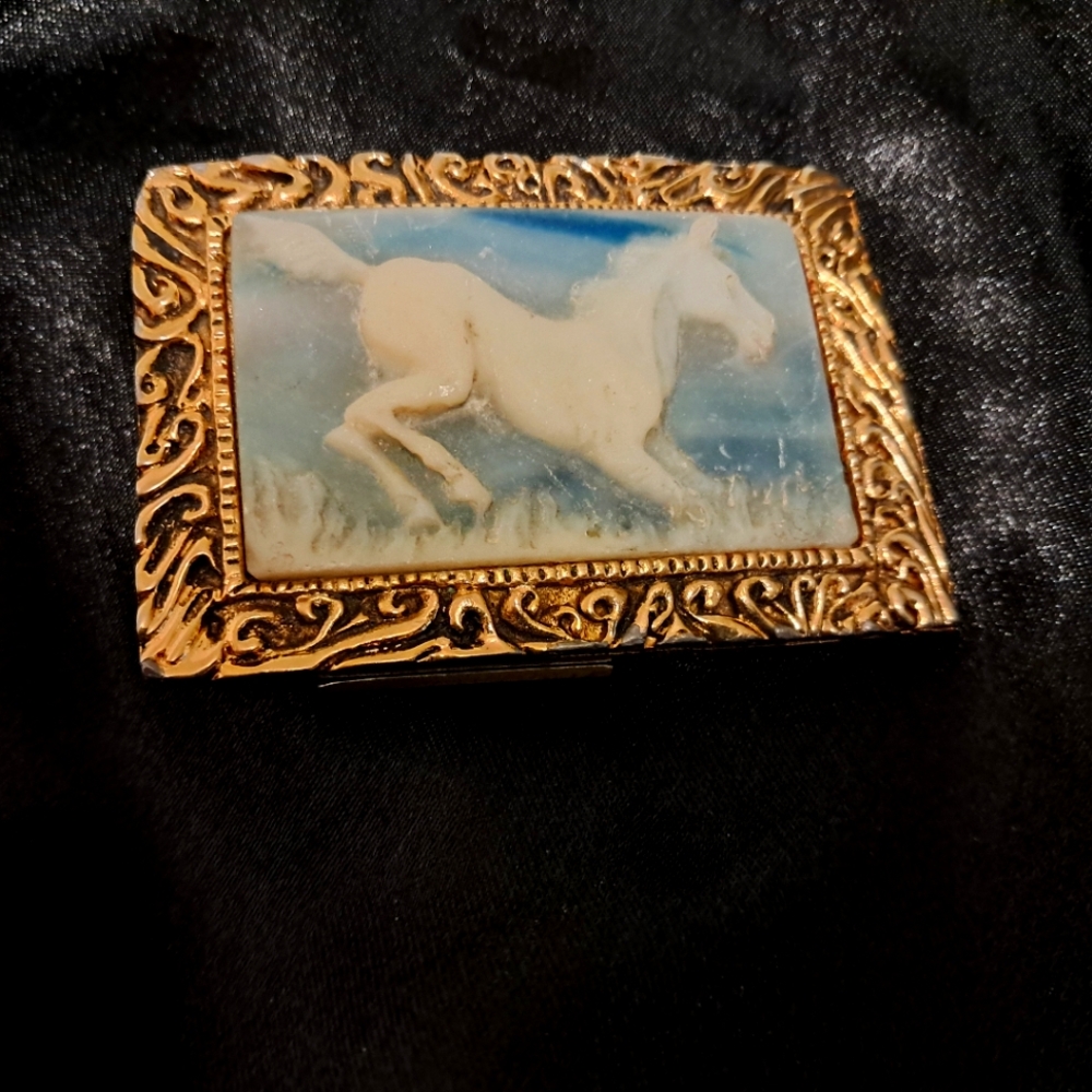 Vintage Incolay Studios 1976 Brass Horses Belt Buckle - Gem